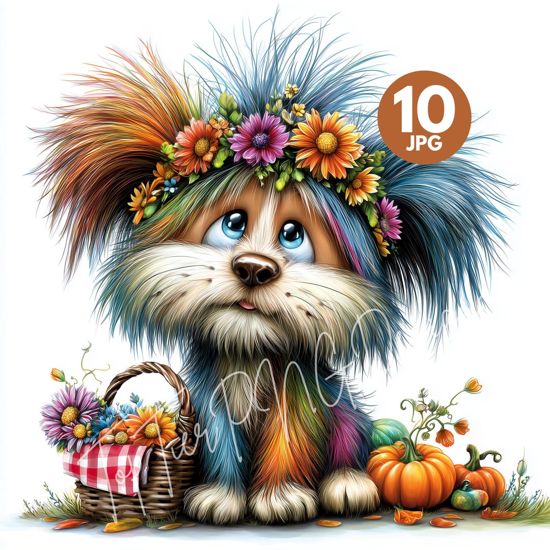 Autumn Dog Clipart: Watercolor Floral Crown Puppy (digital Download ...