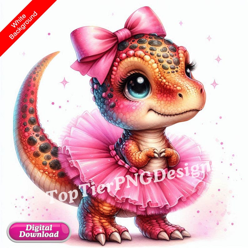 Watercolor Girly Dinosaurs Clipart, Cute Baby Dino Clip Art T-rex, Cute ...