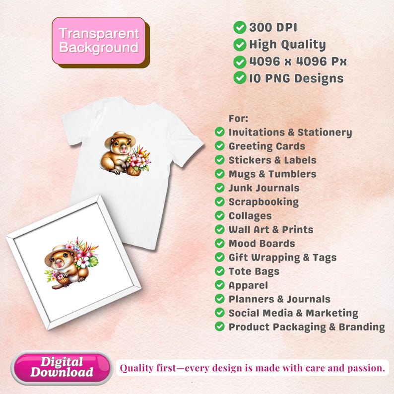 Watercolor Cute Tropical Flower Capybara Clipart Bundle | Summer ...