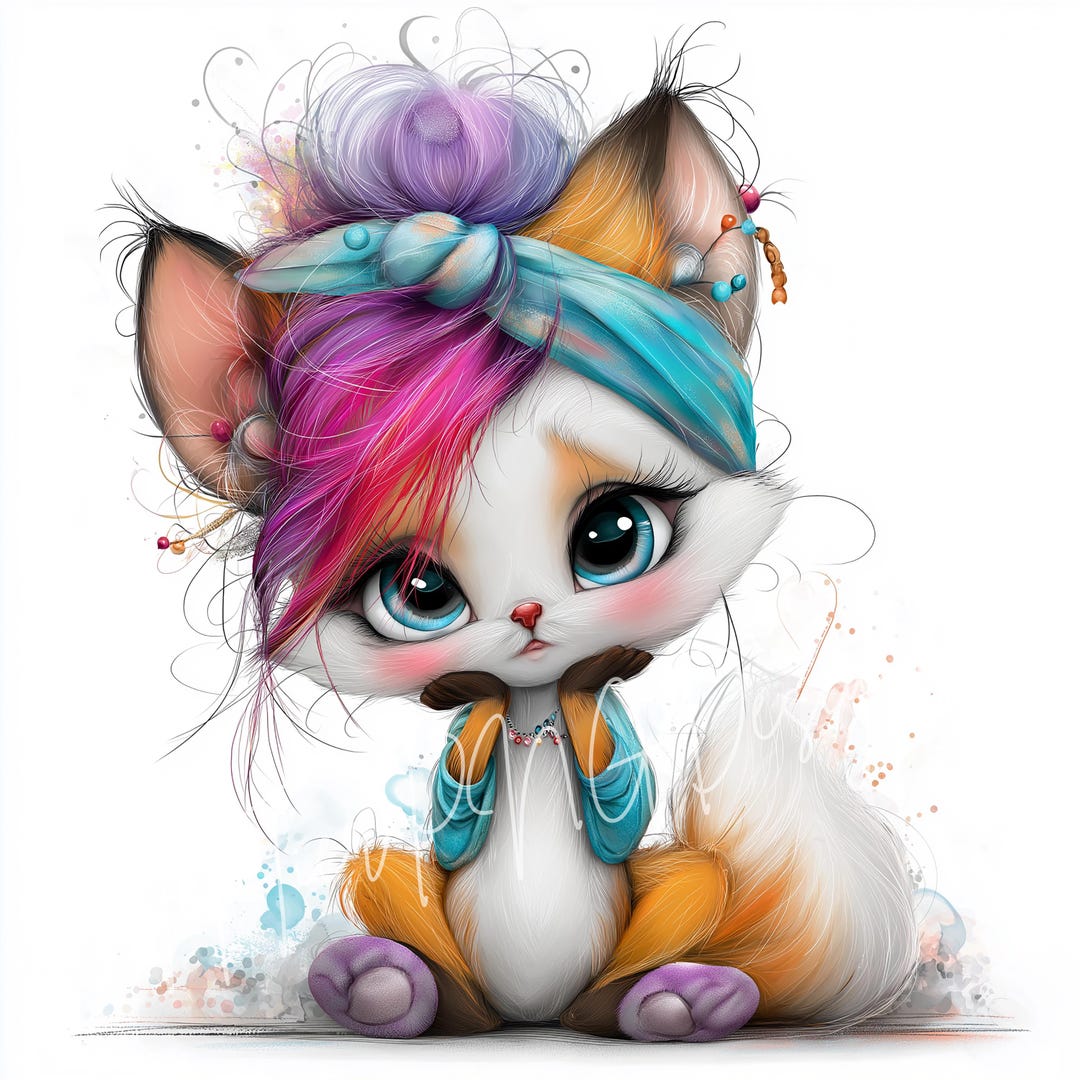 10 Coquette Fox Clipart, Watercolor Baby Woodland Animal JPG, Cute Teal ...