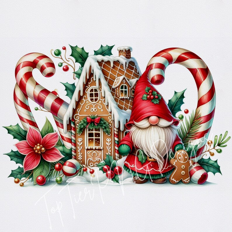 Gnome Christmas, Candyland Clipart, JPG, Holiday Card Art, Scrapbooking ...