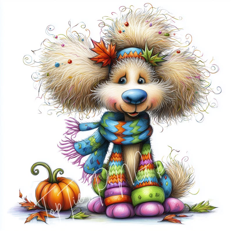 Autumn Dog Watercolor Clipart: Fluffy Pet With Pumpkin (digital ...