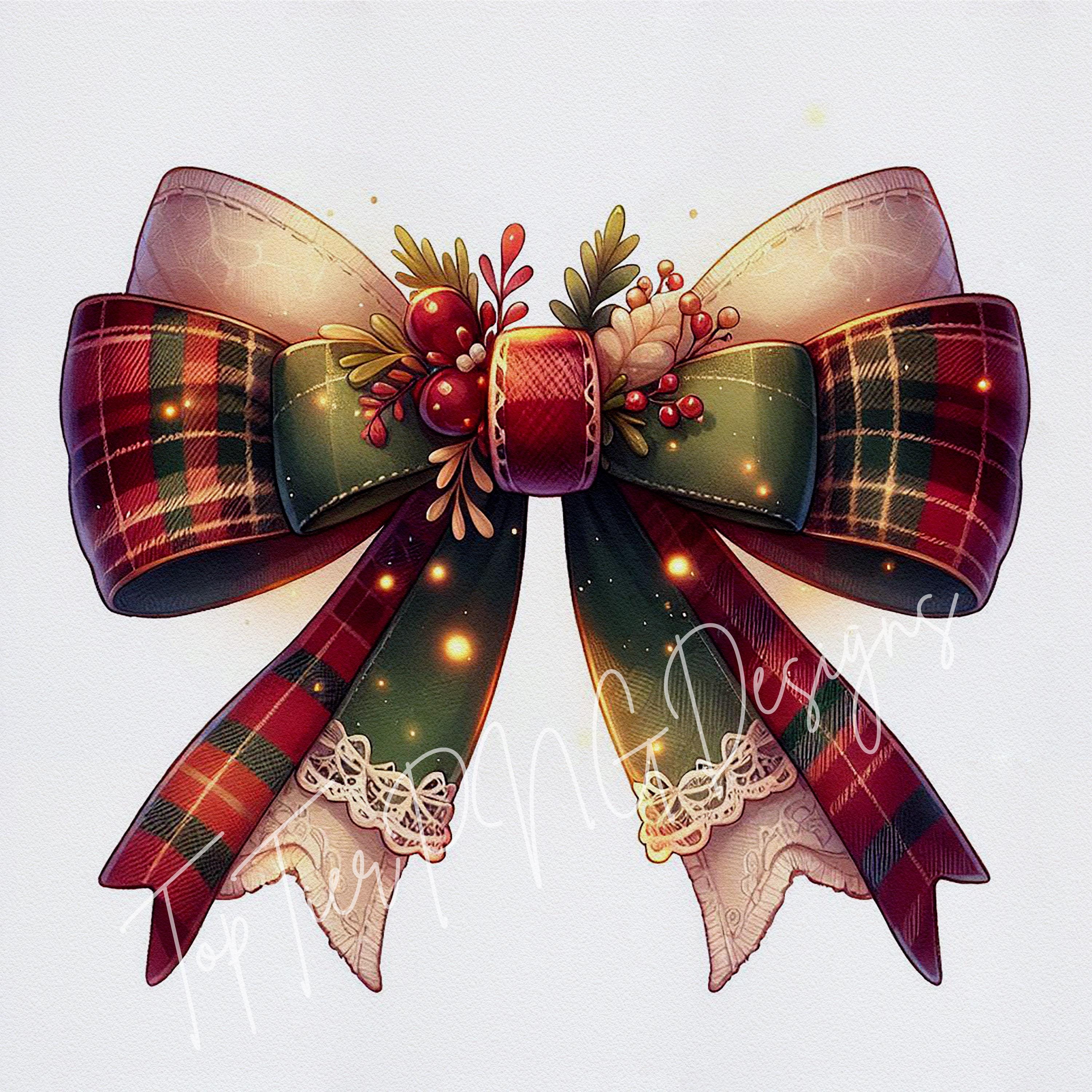 Plaid Christmas Bow Clipart Bundle, Watercolor Clipart JPG, Holiday ...
