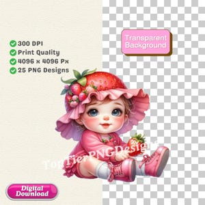 Strawberry Baby Girl Clipart, Watercolor Strawberry Clipart, Cute ...