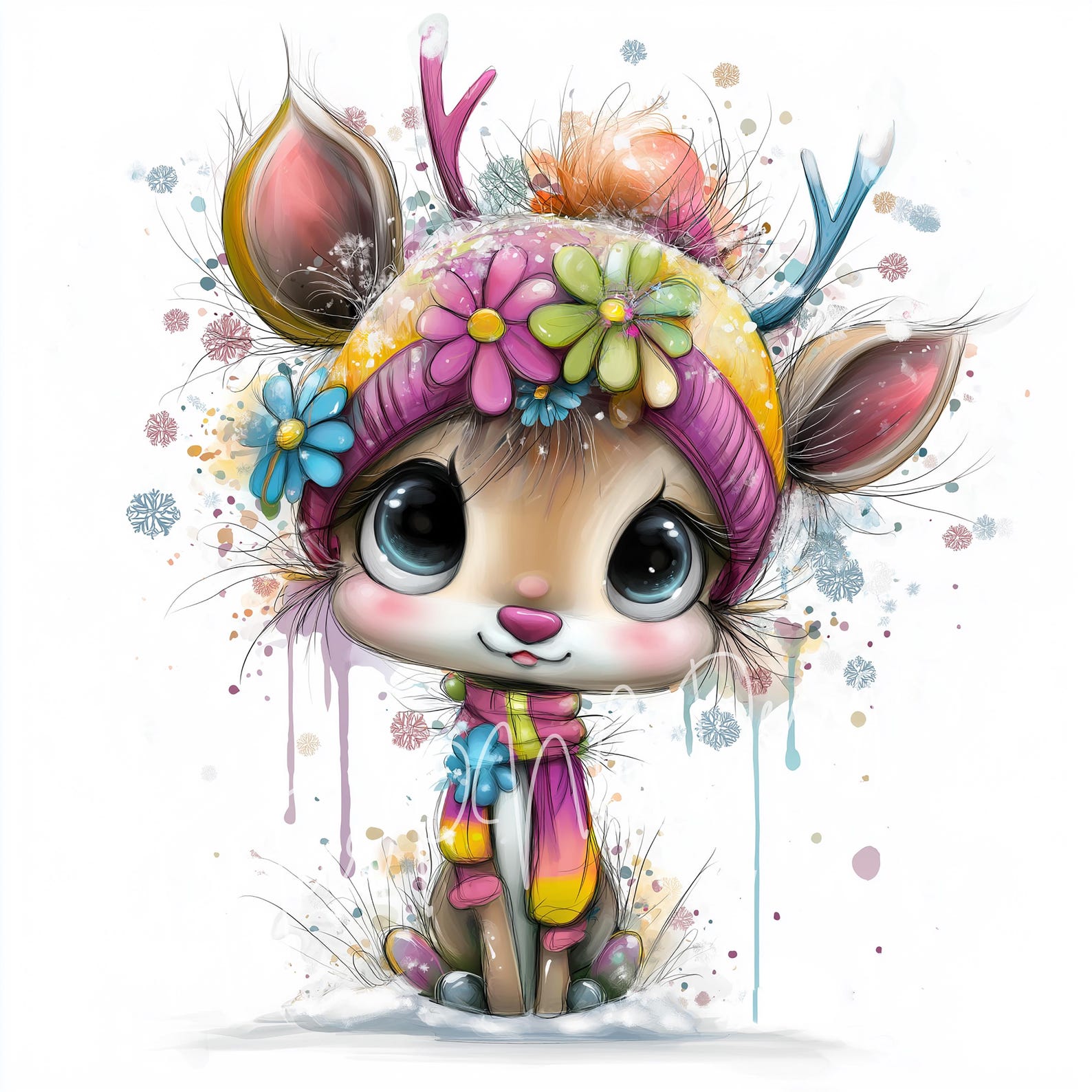 10 Whimsical Reindeer Clipart, Cute Christmas Deer JPG, Pastel Winter ...
