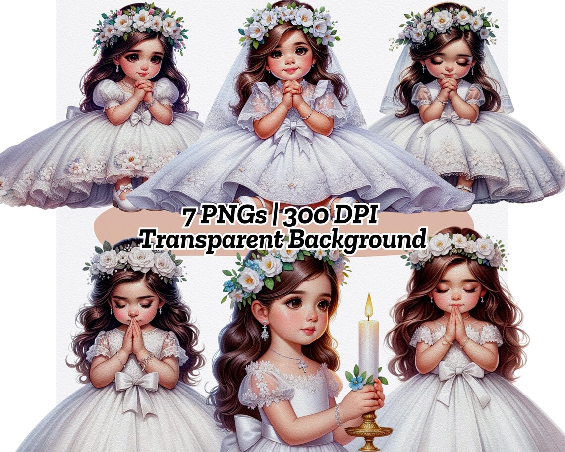 First Communion Girl Clipart, Floral Crown First Communion Clipart ...