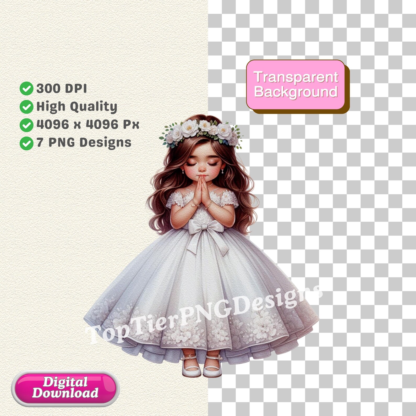 First Communion Girl Clipart, Floral Crown First Communion Clipart ...