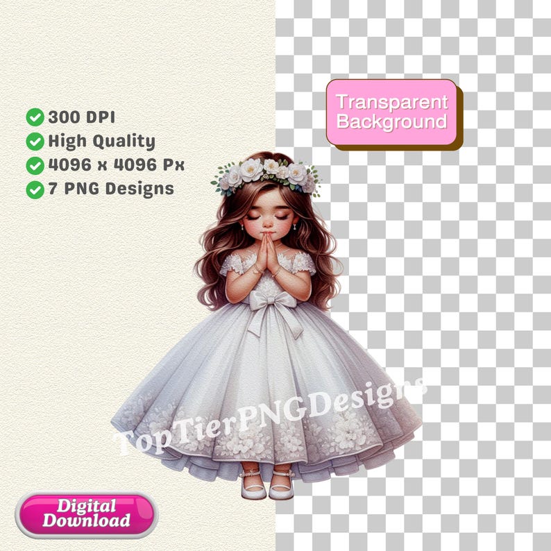 First Communion Girl Clipart, Floral Crown First Communion Clipart ...