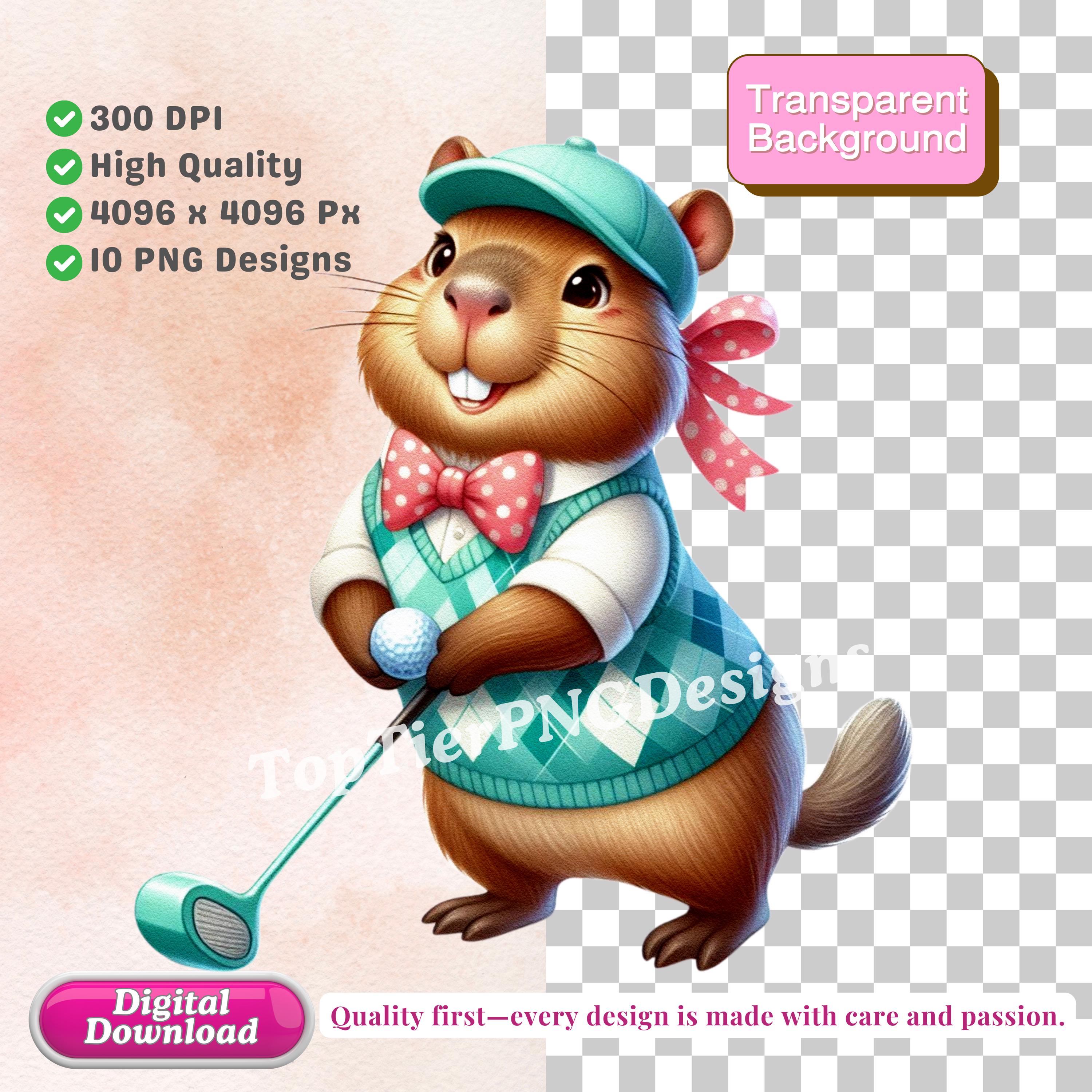 Watercolor Capybara Golf Clipart PNG: Sports Animal Art (digital ...