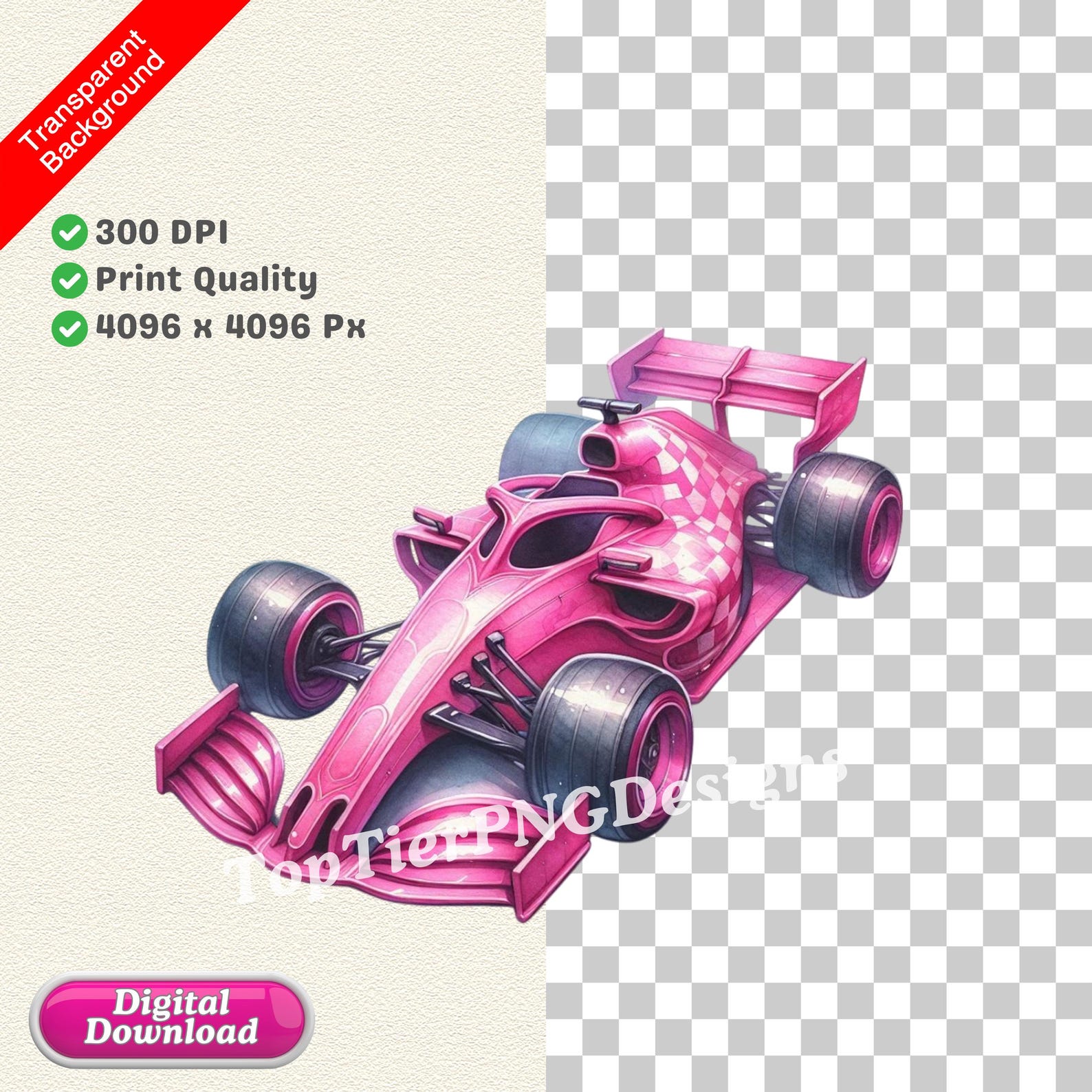 Pink Race Car Clipart, Girl Racing Clipart, Digital Download, Cute ...