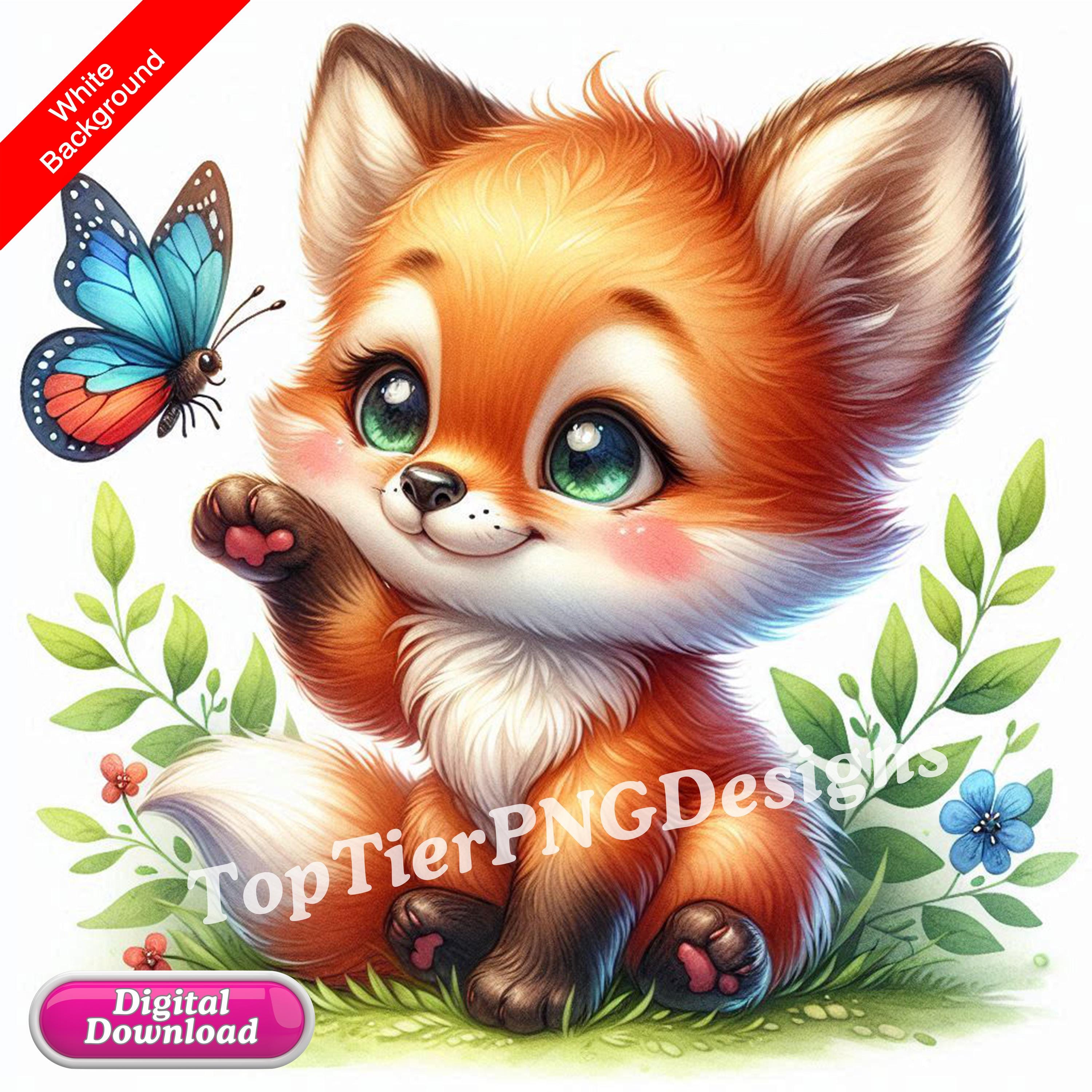 Fox and Butterfly Clipart Bundle, Watercolor Fox and Butterfly Clipart ...