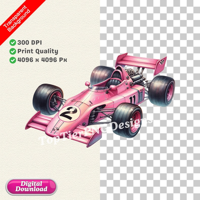 Pink Race Car Clipart, Girl Racing Clipart, Digital Download, Cute ...