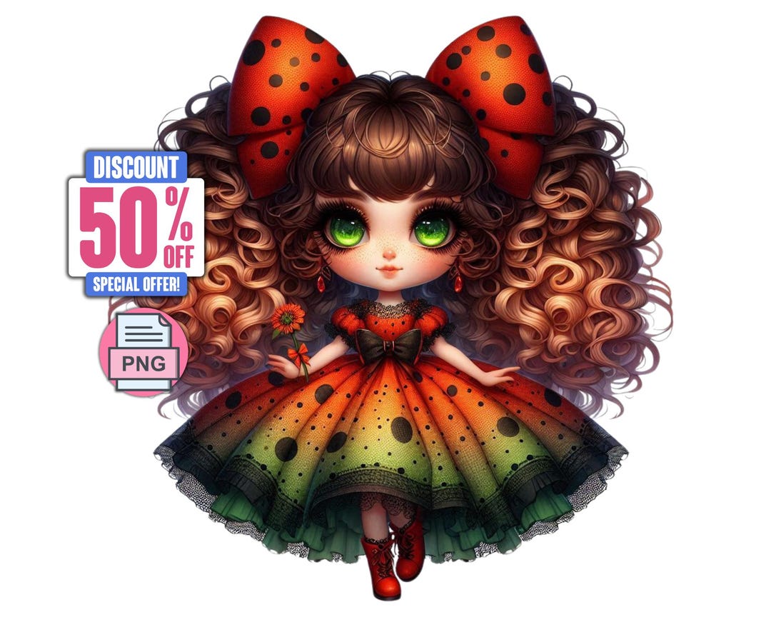 Cute Ladybug PNG, Chibi Girl Clipart, Kids Designs, Stickers, Whimsical ...