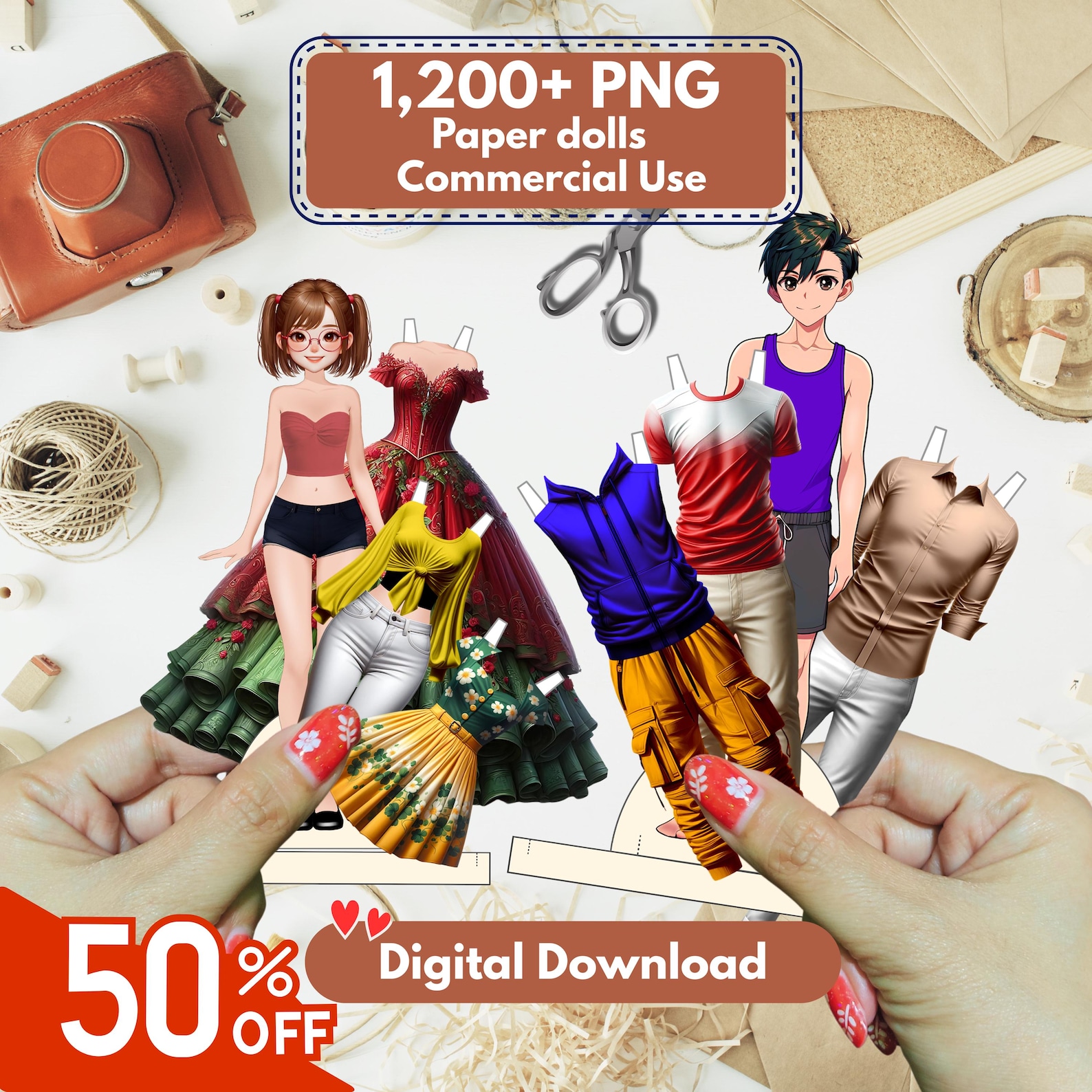 1,200+ PNG Paper Dolls Bundle, Printable Doll Set, DIY Craft Kit ...
