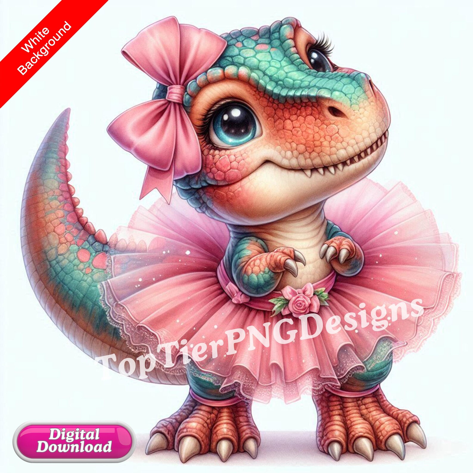 Watercolor Girly Dinosaurs Clipart, Cute Baby Dino Clip Art T-rex, Cute ...