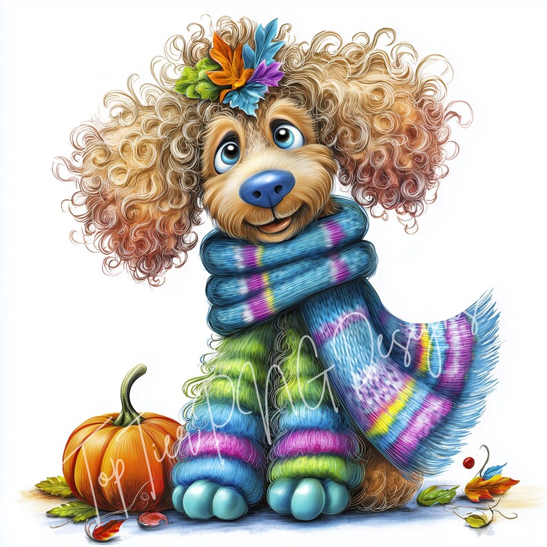 Autumn Dog Watercolor Clipart: Fluffy Pet With Pumpkin (digital ...