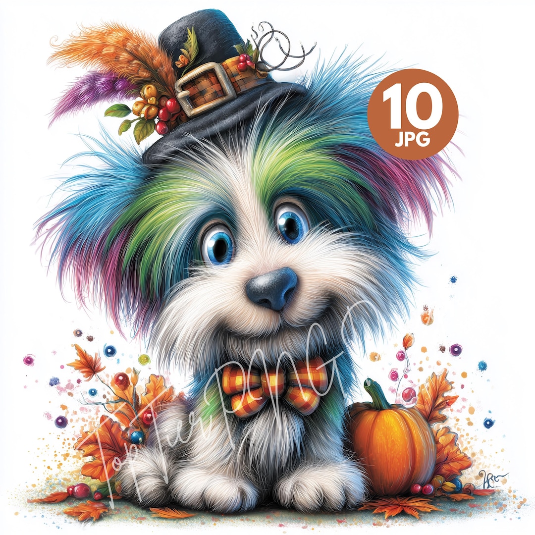 10 Thanksgiving Dog Clipart, Watercolor JPG, Fall Animal Art, Cute Pup ...