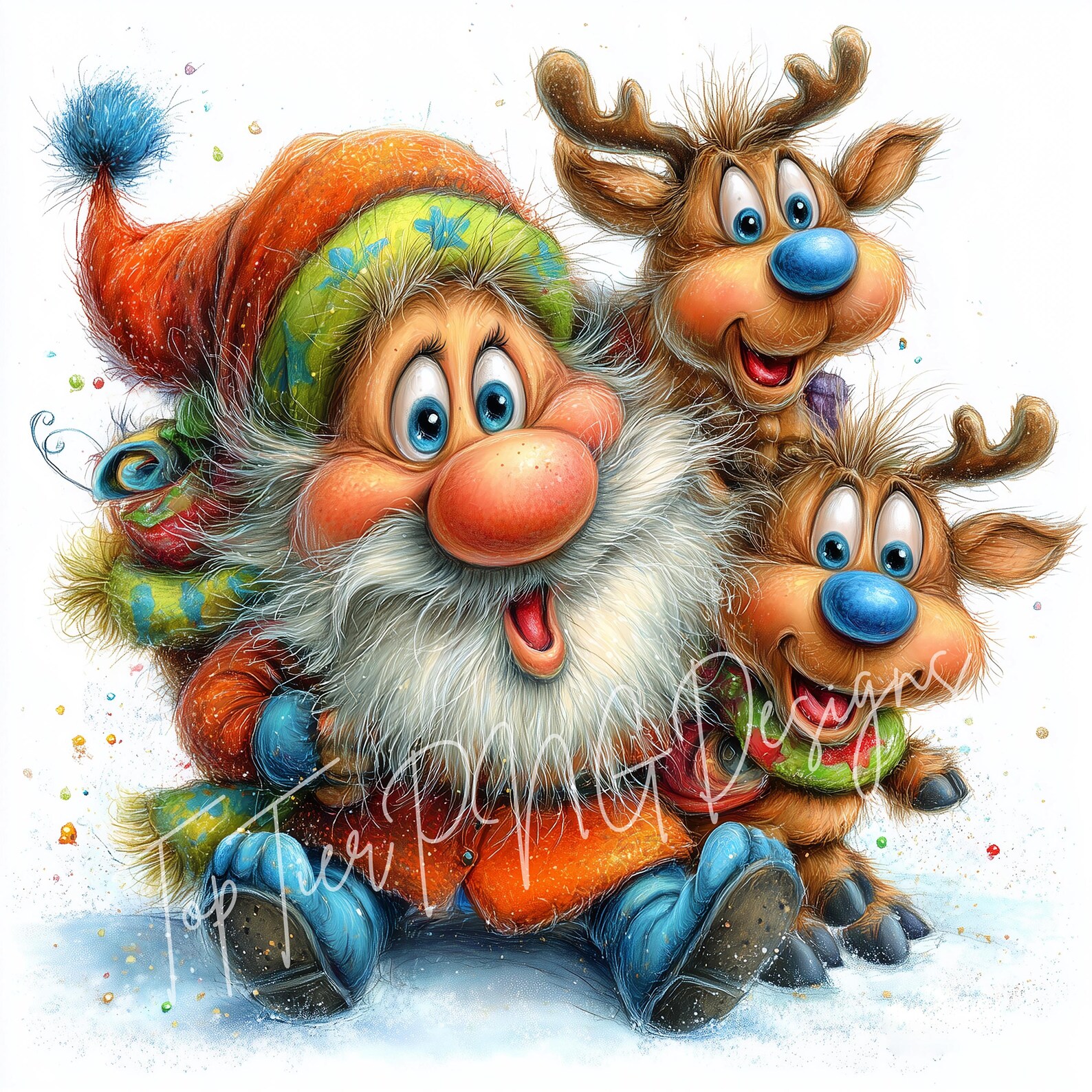 10 Christmas Bundle Clipart, Watercolor Santa and Reindeer, Whimsical ...