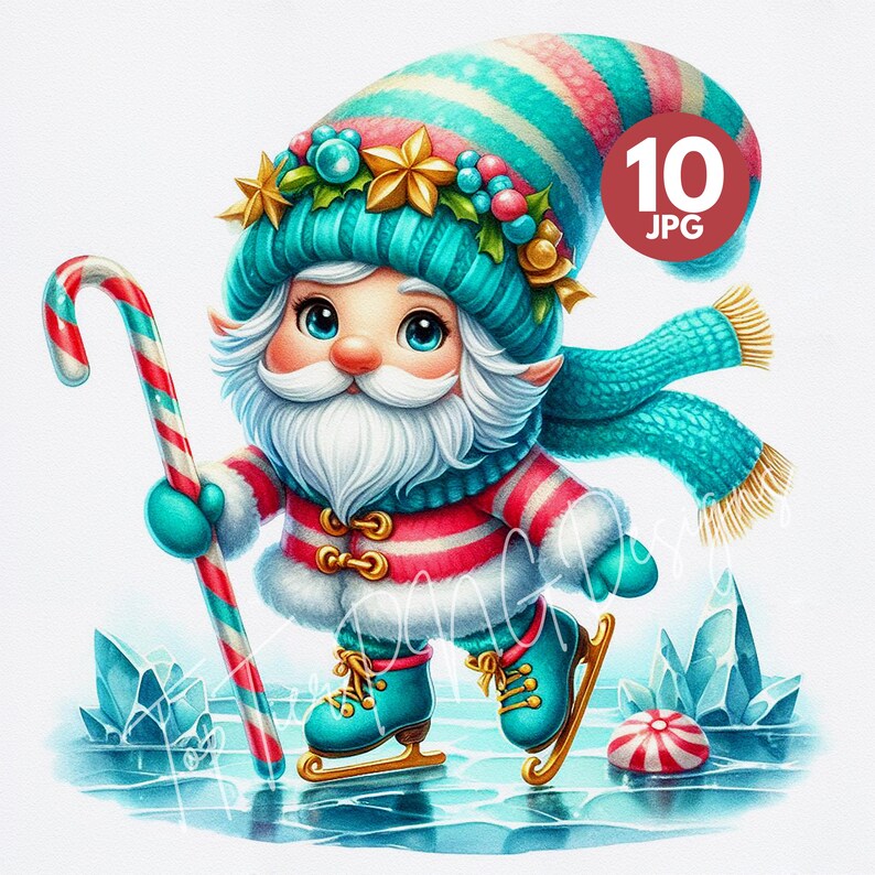 10 Winter Gnome Clipart Watercolor JPG, Christmas Digital Download ...