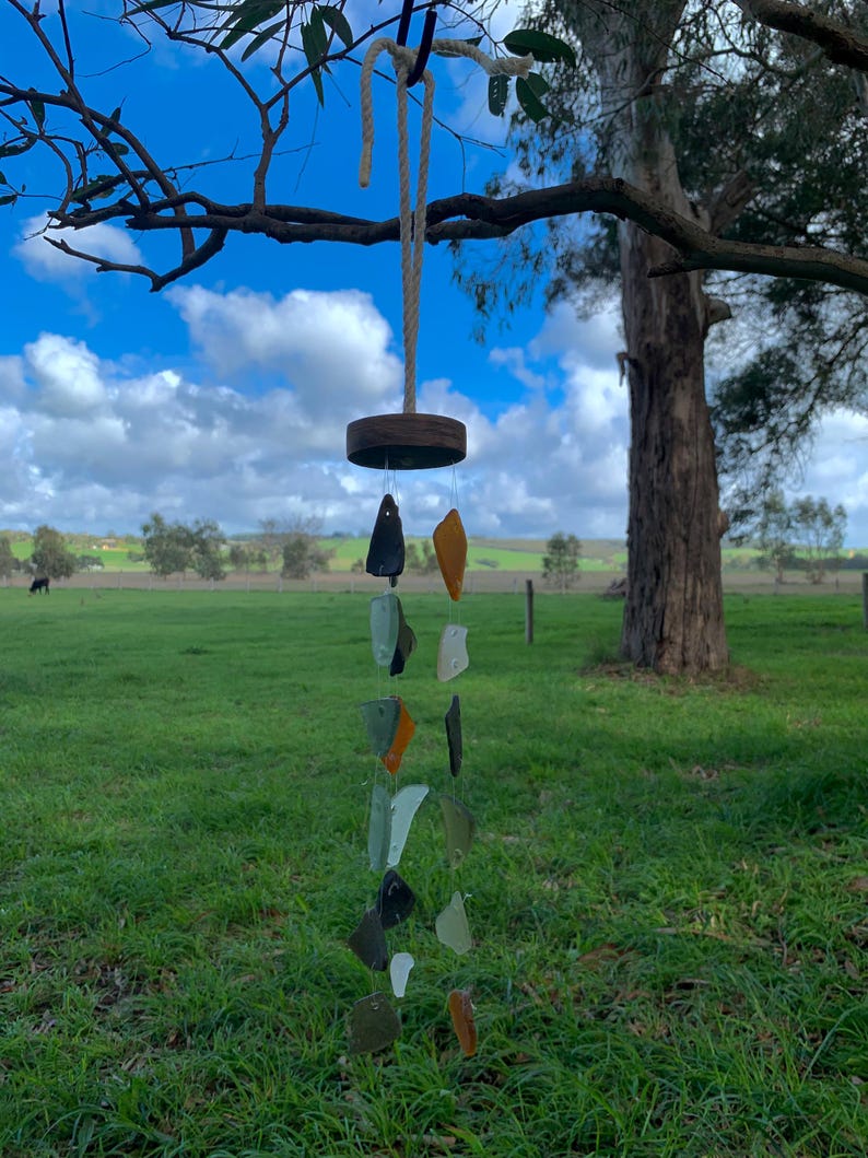 Wind Chimes or Suncatcher. Sea Glass. Recycled Timber. - Etsy