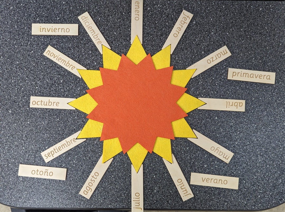 Spanish Sunshine With Months and Seasons Labels, Montessori, Teaching ...