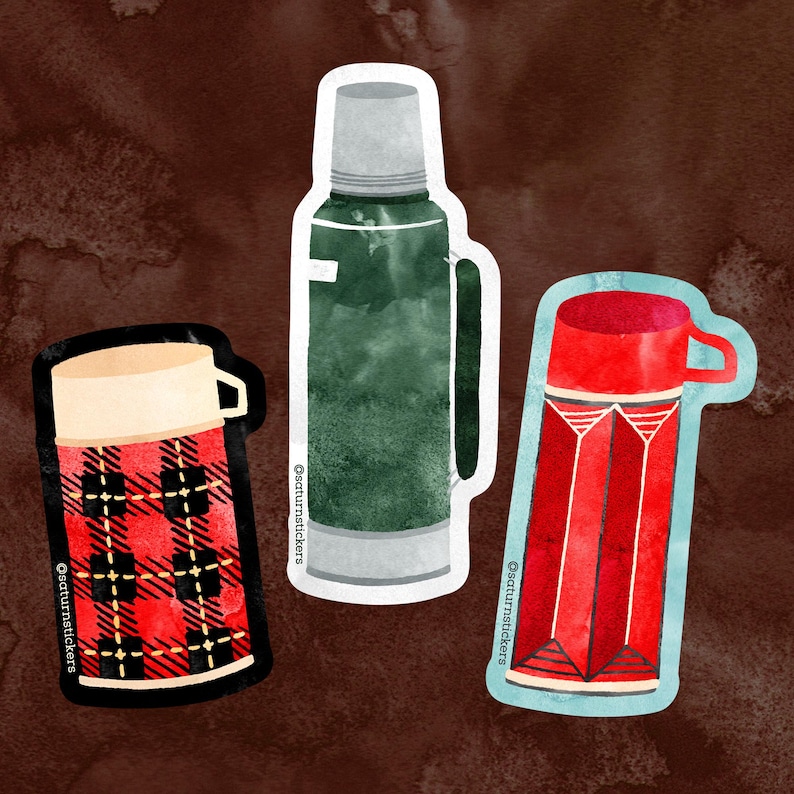 Vintage Thermoses • Matte Vinyl Sticker Set • Red Plaid Thermos • Tall ...