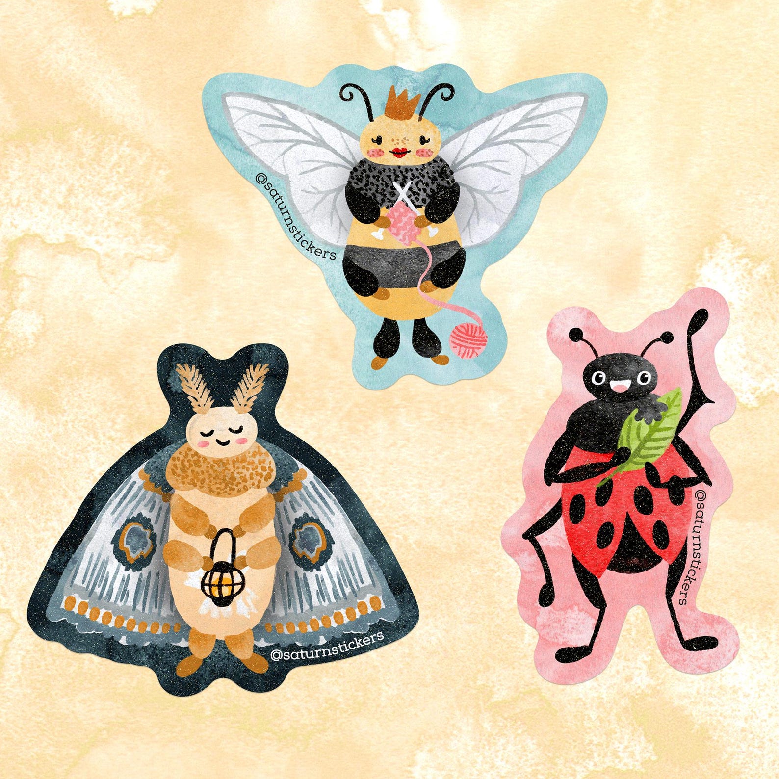 Cute Bugs • Glitter Vinyl Sticker Set • Moth Lanturn • Knitting Bee ...