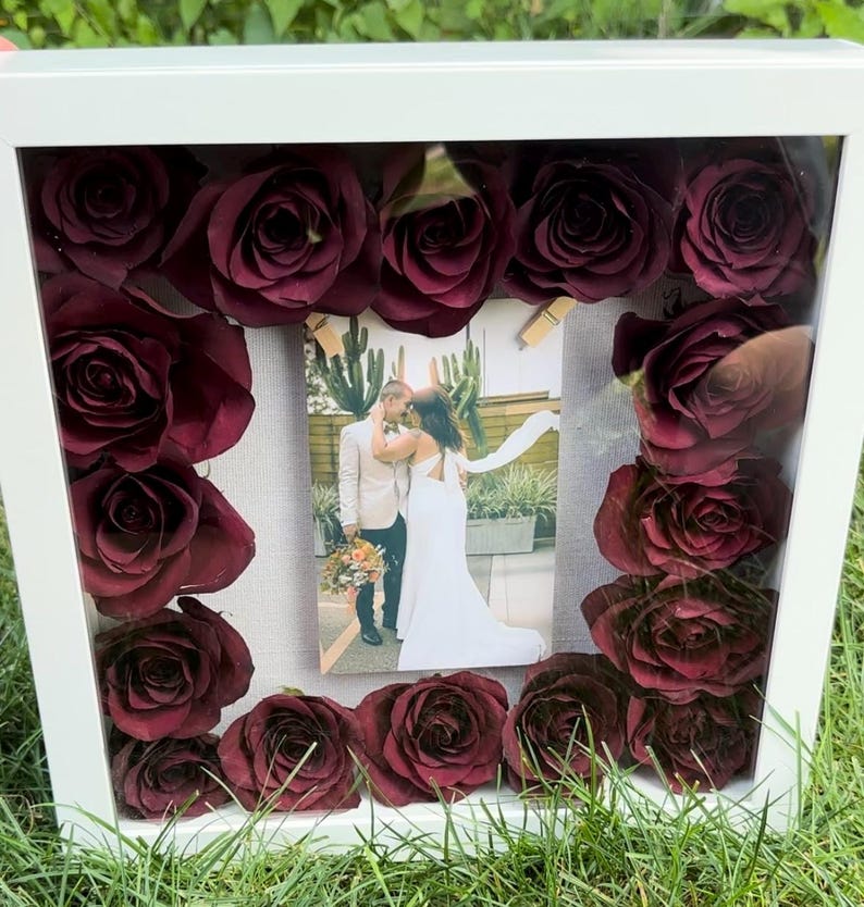 Wood Shadowbox ,picture Frame, Real Preserved Roses, Anniversary ...