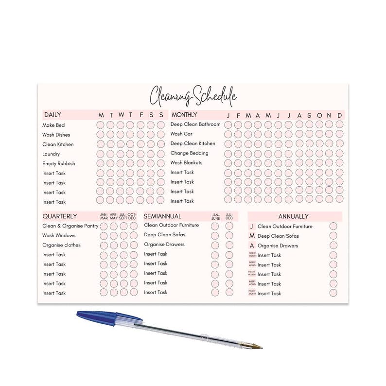 Pink Editable Cleaning Schedule Planner, Fillable Printable PDF ...