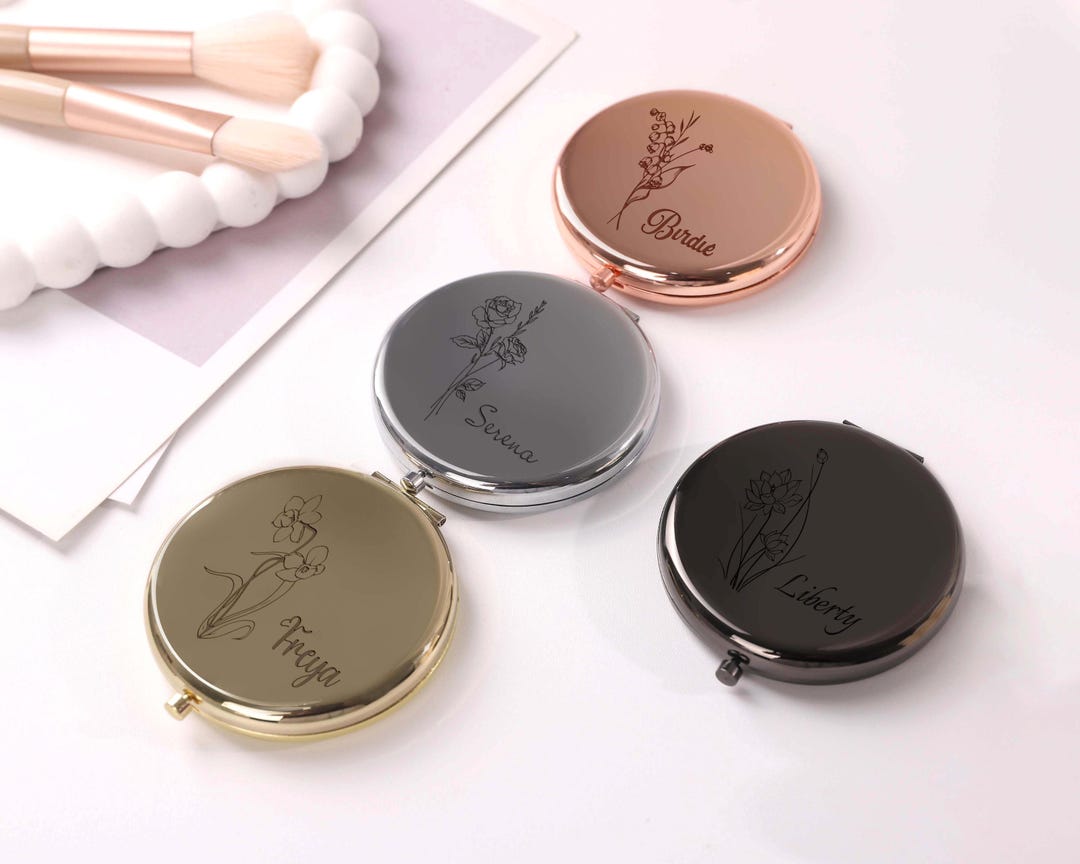 Custom Engraved Compact Mirror, Personalized Floral Pocket Mirror ...