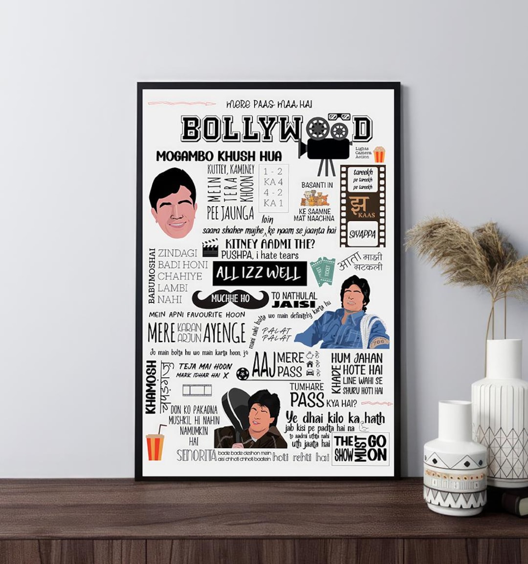 Bollywood Dialogues Collage, Desi Wall Art, Indian Movie Poster,canvas ...