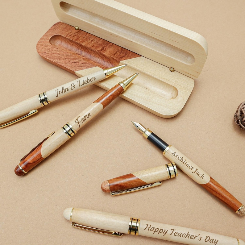 Personalized Engraved Wooden Fountain Pen and Ballpoint Pen Set ...