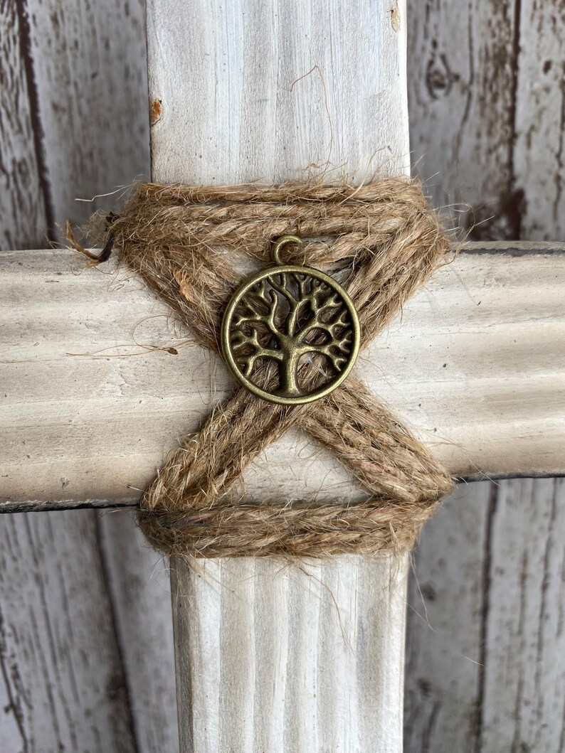 Handcrafted White Wooden Cross With Tree of Life Symbol - Etsy