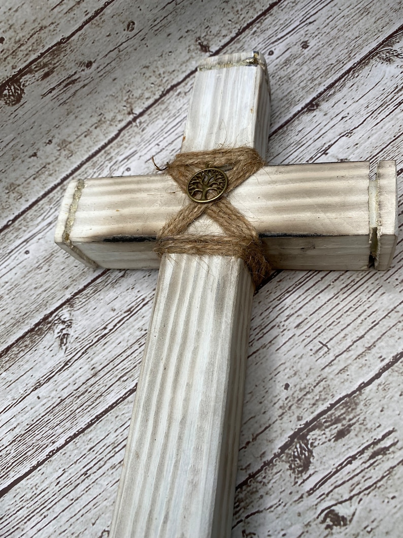 Handcrafted White Wooden Cross With Tree of Life Symbol - Etsy