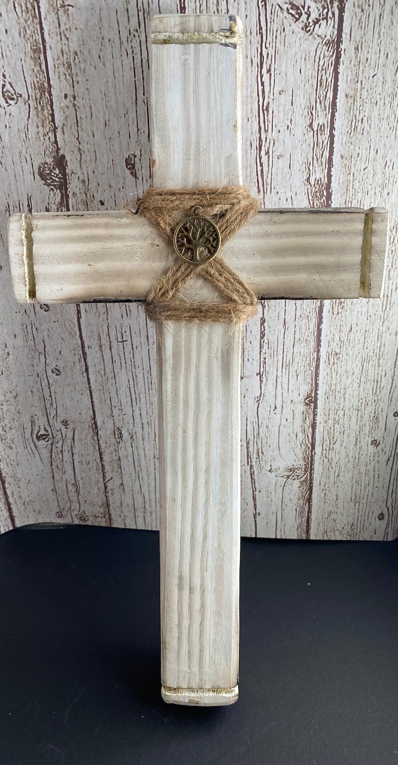 Handcrafted White Wooden Cross With Tree of Life Symbol - Etsy