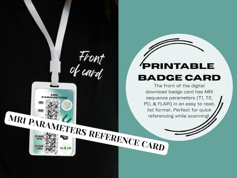 MRI Tech Scanning Parameters GREEN Badge Buddy-instant Download! MRI ...
