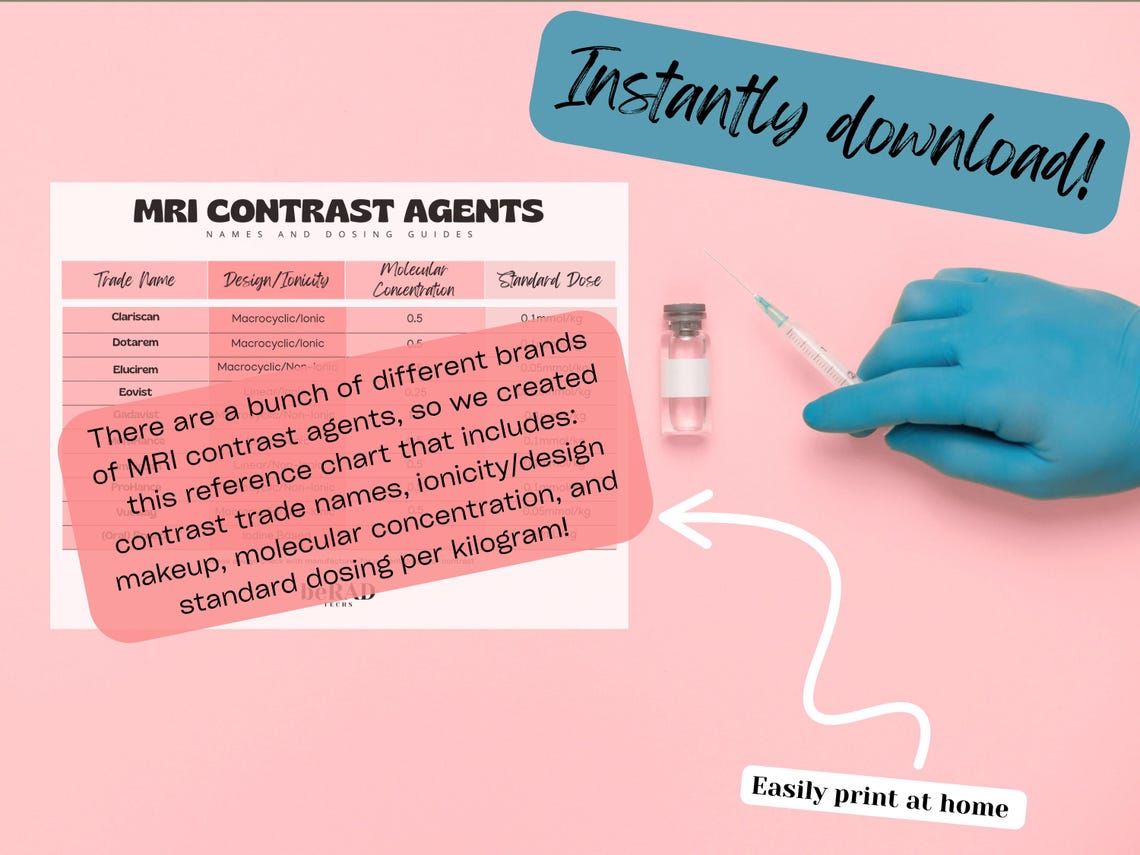 MRI Contrast Dosing Chart: Radiology Cheat Sheet (digital Download) - Etsy