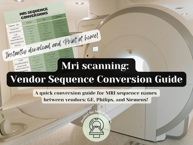 MRI Sequence Conversion Guide: GE, Philips, Siemens (instant Download ...