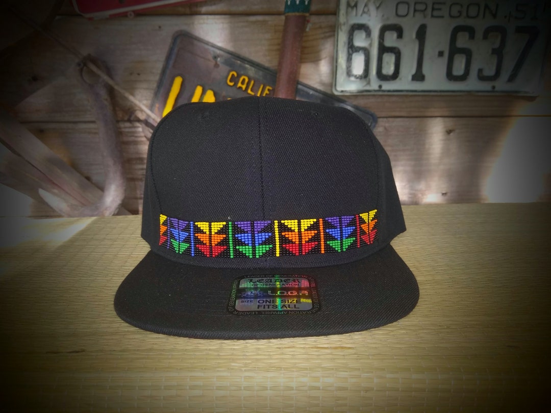 Native Beaded Baseball Cap. Hat. up River. Down River. Basket Weave ...