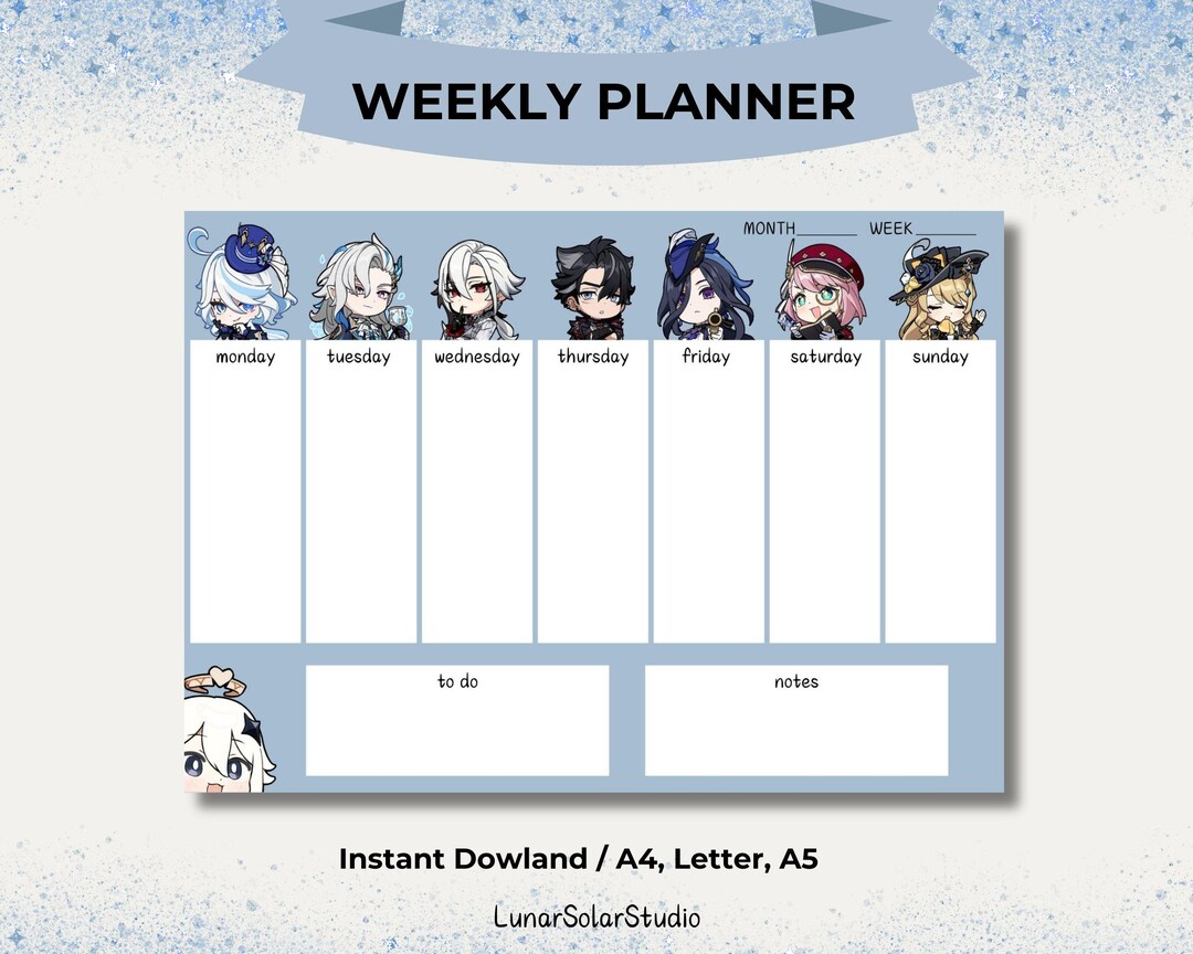 Cute Anime/game Planner Weekly Planner Undated Templates Printable ...