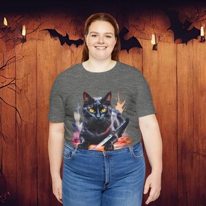 Stabby Kitty, Black Cat With Knife, Funny Halloween, Unisex Jersey ...
