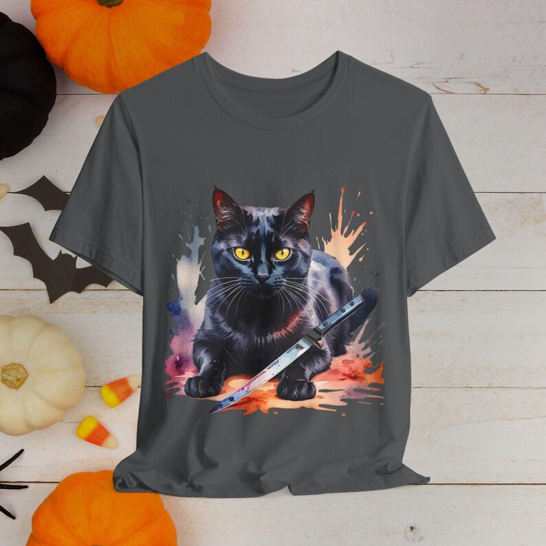 Stabby Kitty, Black Cat With Knife, Funny Halloween, Unisex Jersey ...