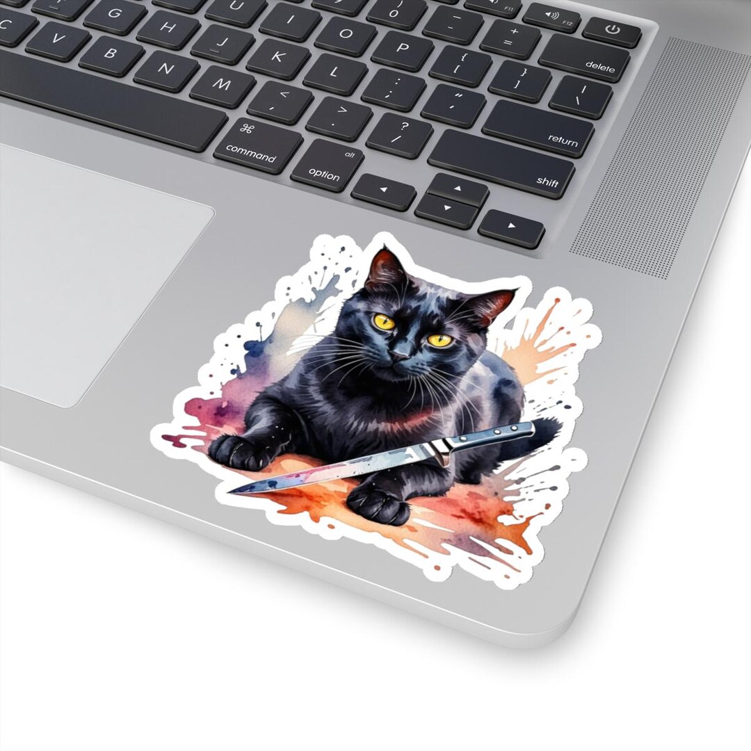 Stabby Kitty Sticker, Cat Sticker, Black Cat, Halloween Cat, Cat With ...