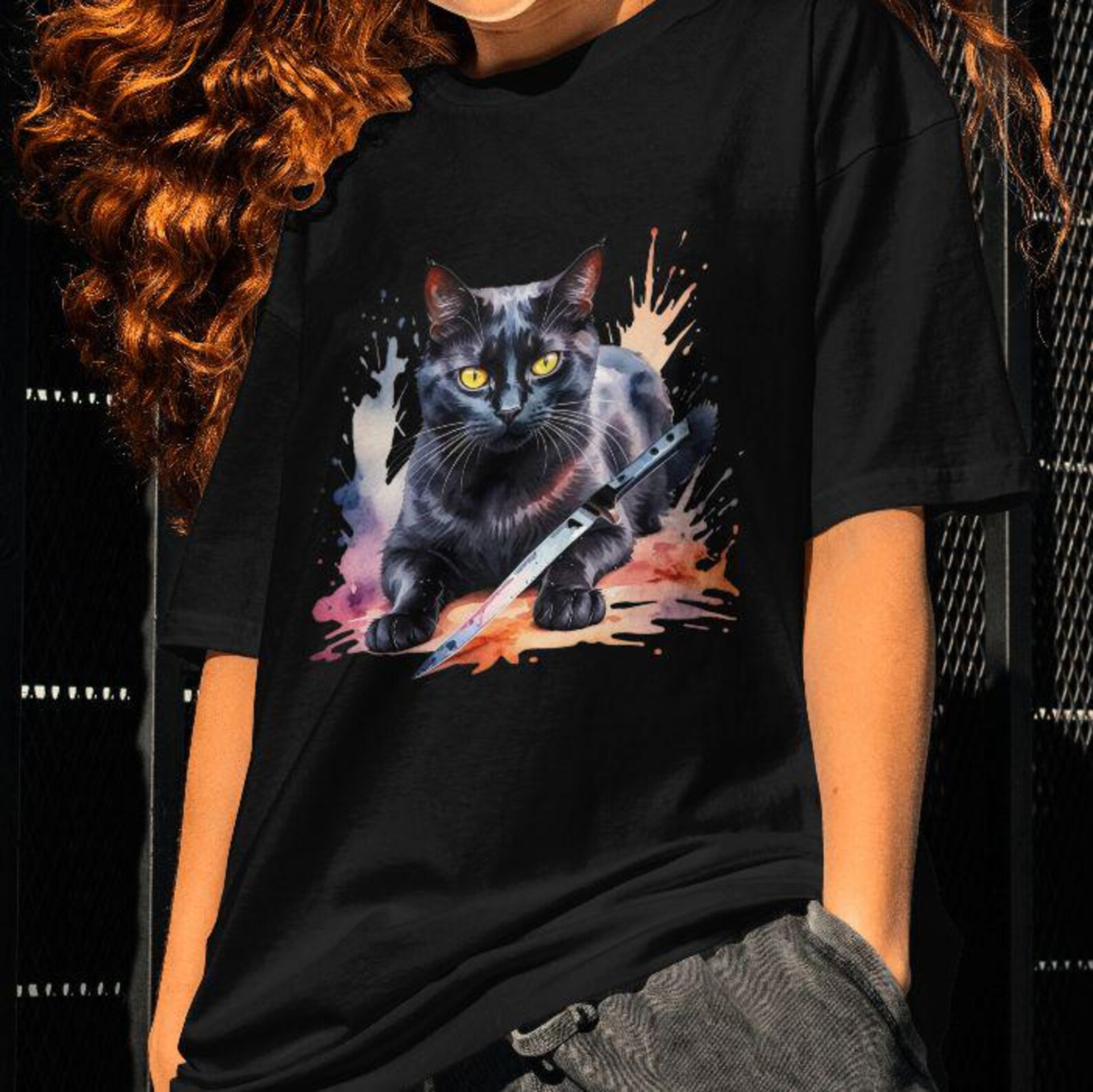 Stabby Kitty, Black Cat With Knife, Funny Halloween, Unisex Jersey ...