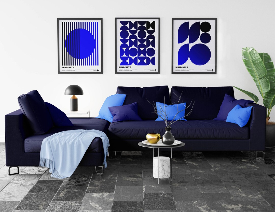 Set of 3 Poster Design, Poster Set, Gallery Wall Art Set, Blue Poster ...
