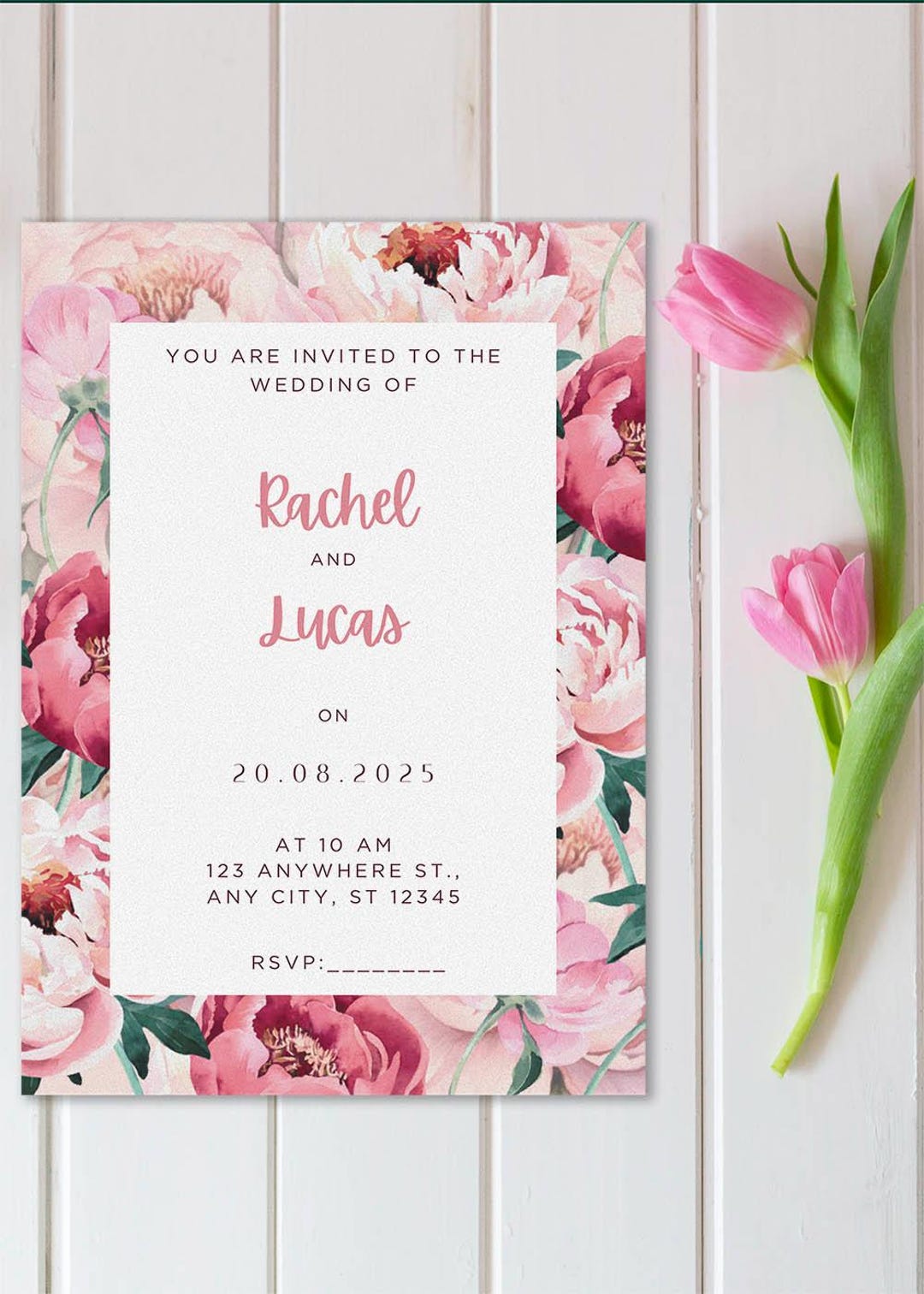 Peonies Wedding Invitation, New Flower Wedding Invitation Template ...