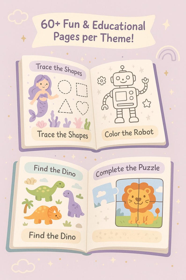 Kids Activity Book Bundle: 6 Themes, 60+ Pages (editable, PLR/MRR ...