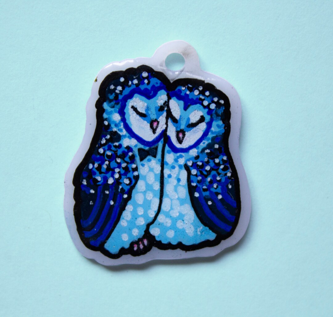 Starry Night Barn Owls Think + Shrink Charm - Etsy