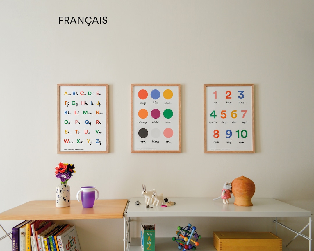 3 Posters in French. Alphabet, Numbers, and Colors Prints for Children ...