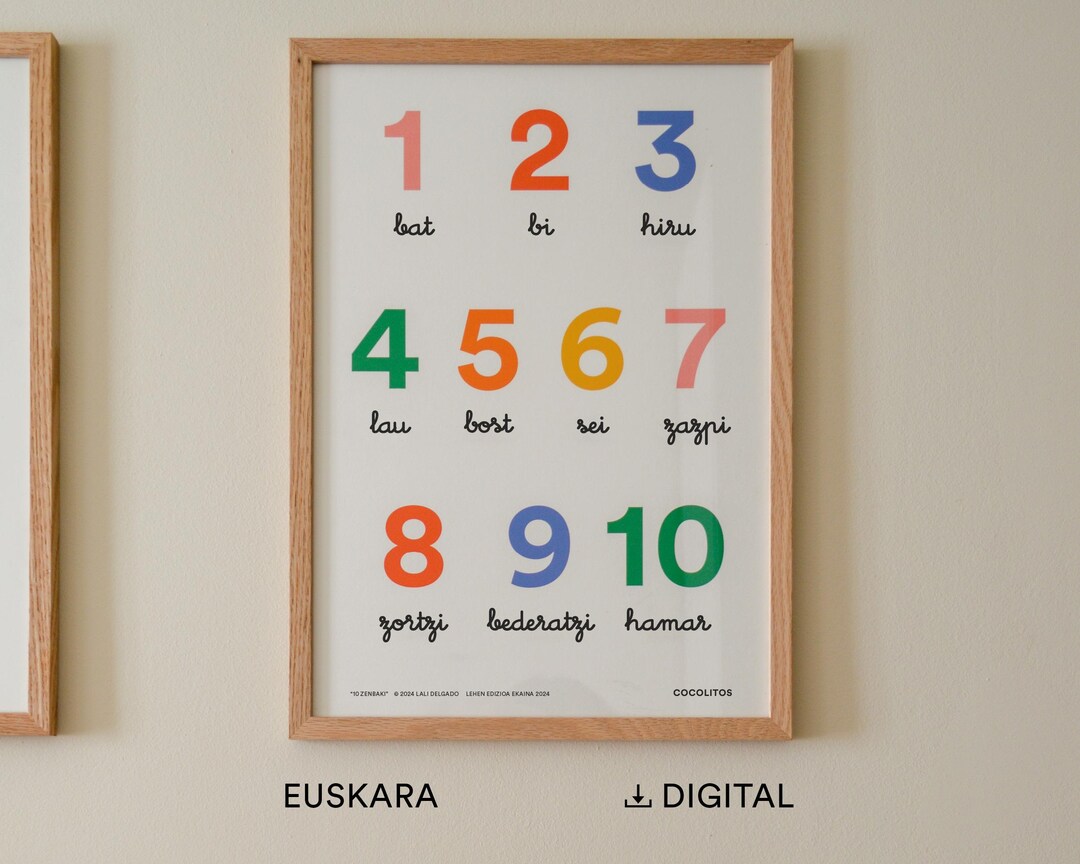 Numbers in Basque: Printable Poster for Children digital Download ...